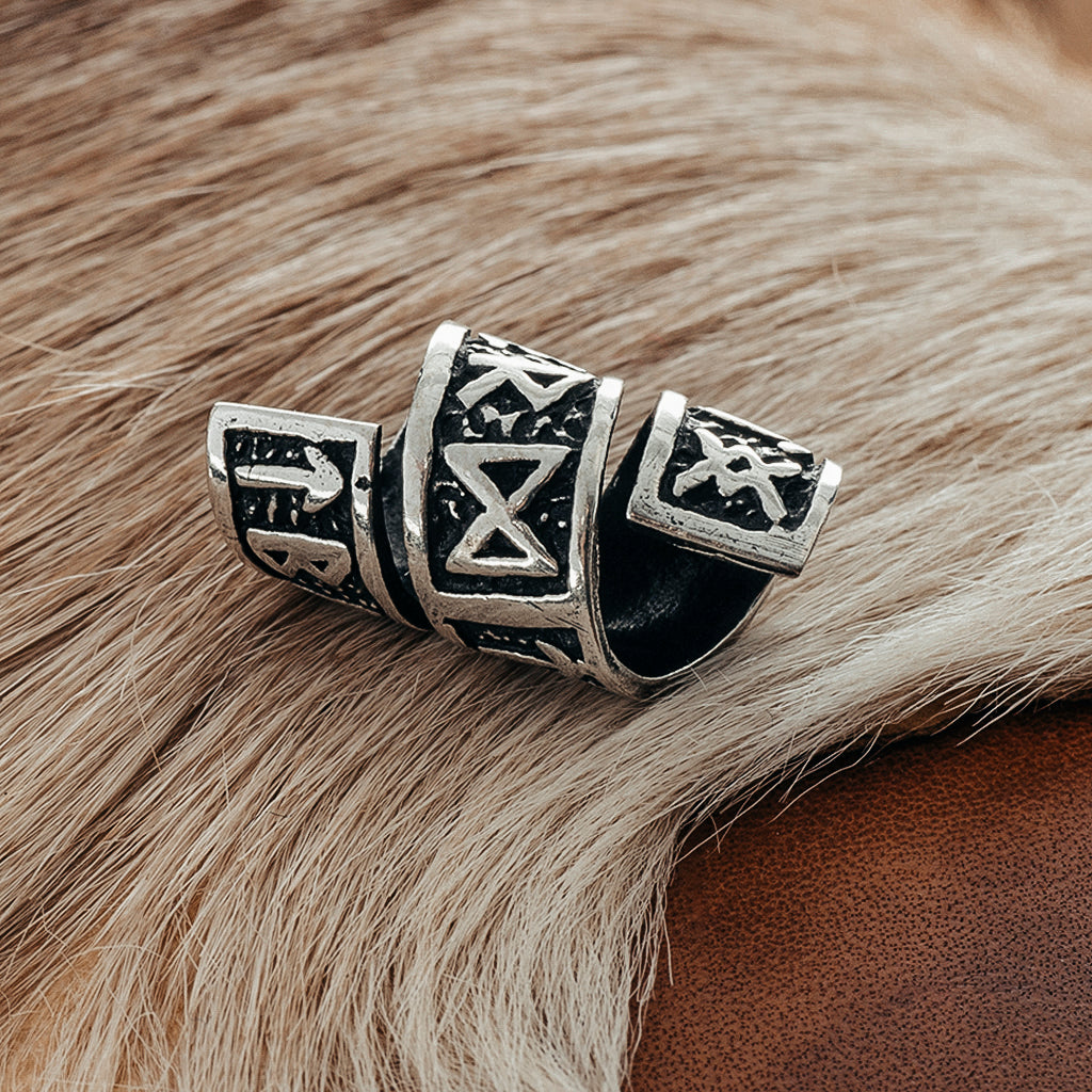 Large Beard Ring, Silver with Runes – Grimfrost Intl